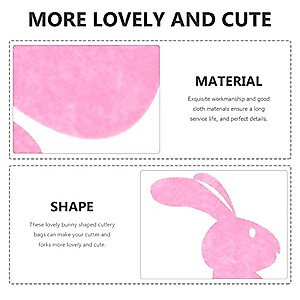 ABOOFAN 8pcs Easter Bunny Utensil Cutlery Holder Pouch Bags Rabbit Silverware Sleeve Fork Spoon Pocket Easter Table Decoration for Holiday Spring Easter Party Favor Pink
