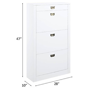 BOWERY HILL Contemporary Shoe Cabinet in White High Gloss Finish