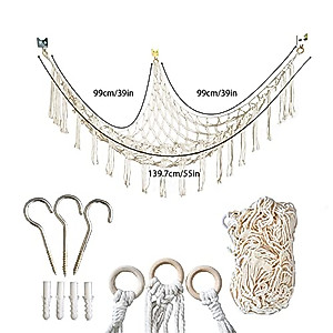 Boho Stuffed Animals Net or Hammock Large,55 inch Toy Hammock Macrame Stuff Animal Storage Corner Hanging Net Holder,Mesh Hammock Plush Toy Organizer with Tassel & Hooks for Bedroom,Nursery (White)