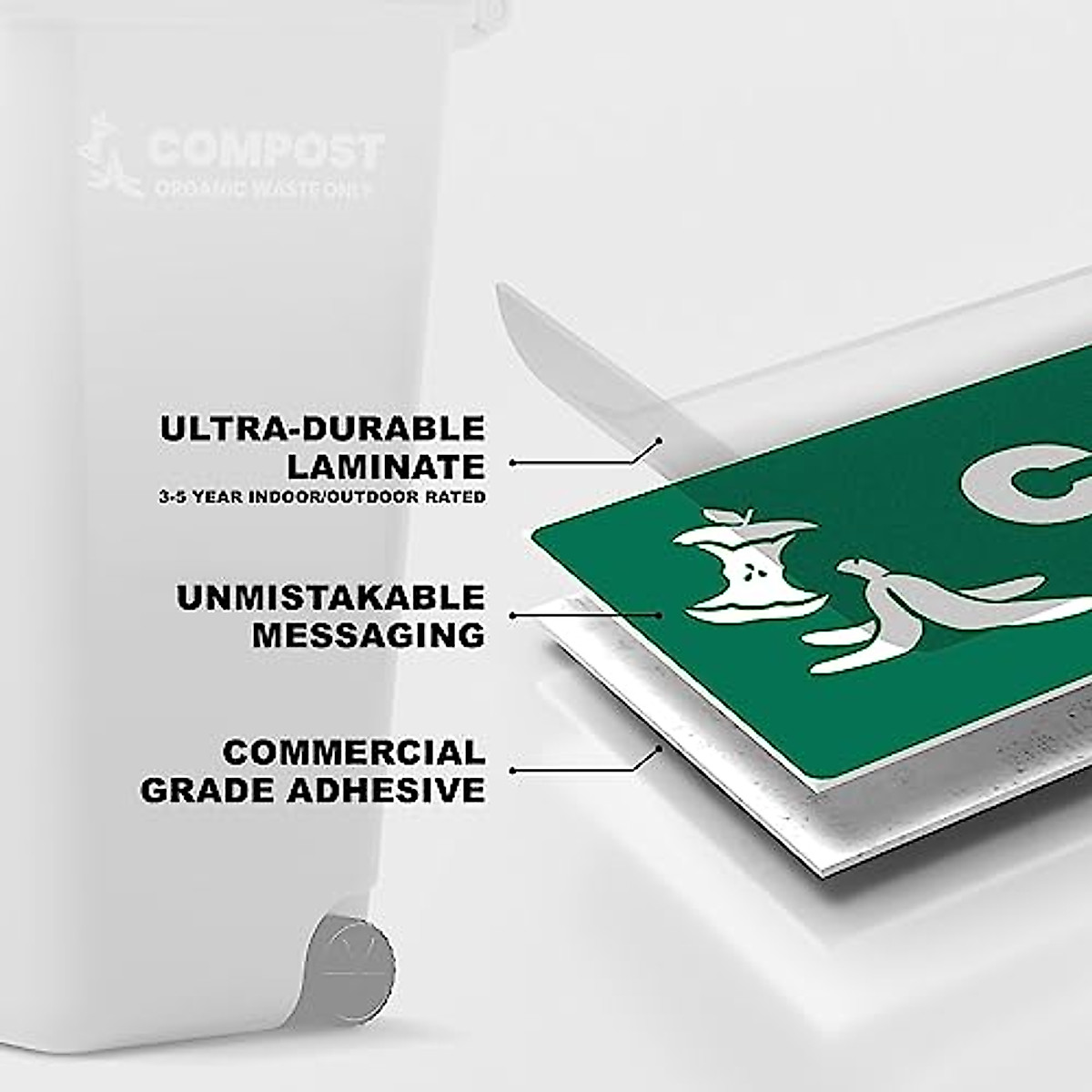 Compost Sticker - Organic Waste Only Bin Label - 3-5 Year Indoor/Outdoor Rated - Heavy Duty, Weather Proof, Ultra Durable - USA Made (6x2 inch), 4 Labels