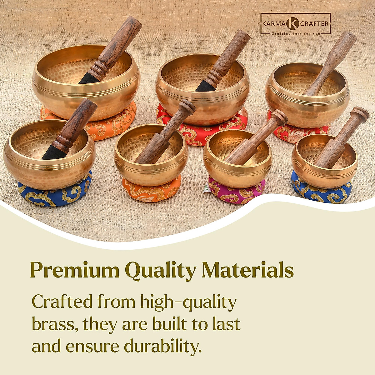 Karma Crafter Tibetan Singing Bowl Set Handcrafted in Nepal - 7 Chakra Bowl for Sound Bath, Meditation, Yoga, Mindfulness and Healing