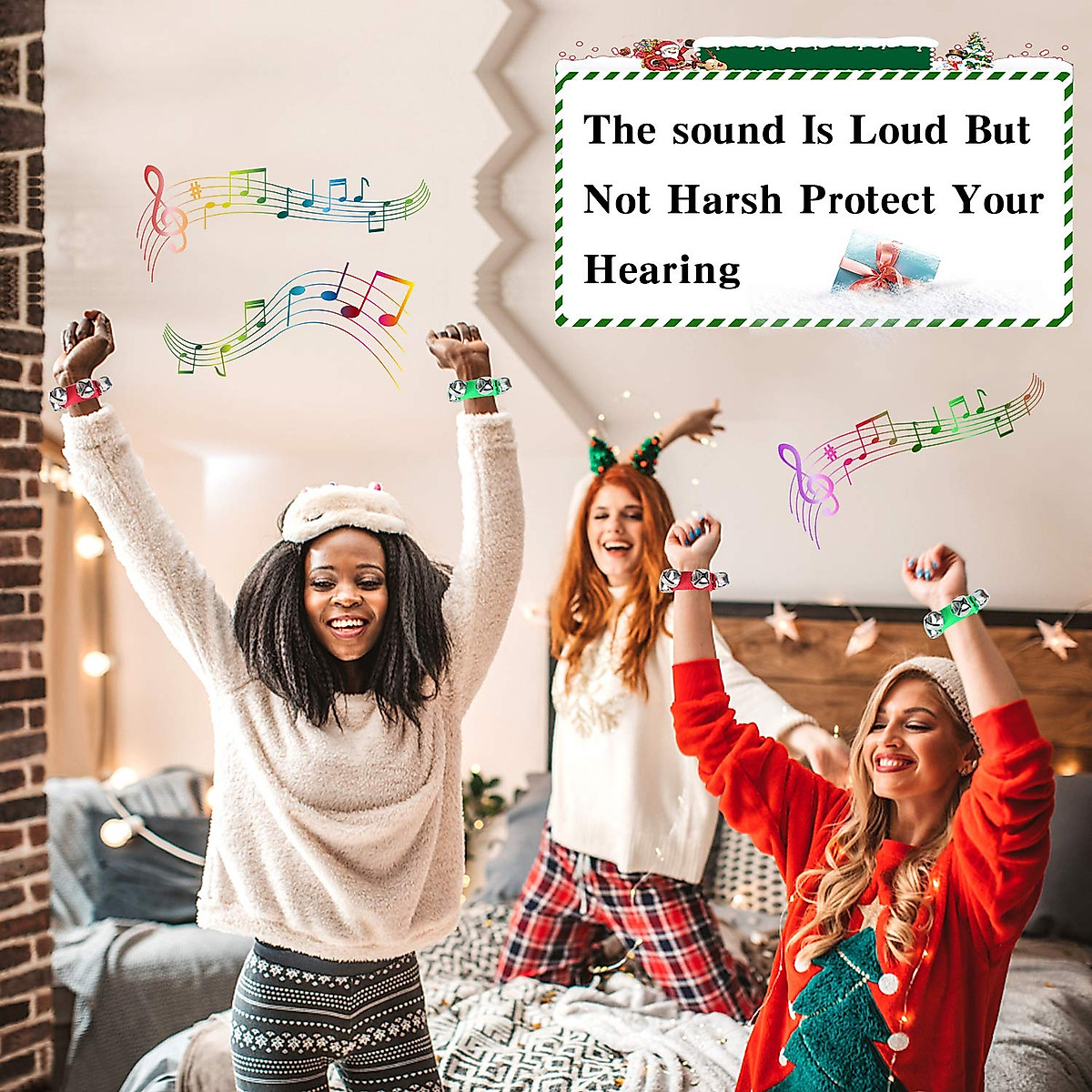 Augshy 10PCS Christmas Wrist Band Jingle Bells, Musical Instruments for Christmas Party Favors (Red and Green)