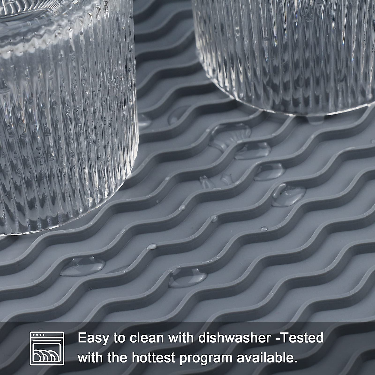 Silicone Drying Mat for Kitchen Counter,Non-slip,Heat Resistant ,Easy to Clean,Foldable,Suitable for Lining Kitchen Counter or Sinks, Refrigerators or Drawers, Gray 12" x 16"