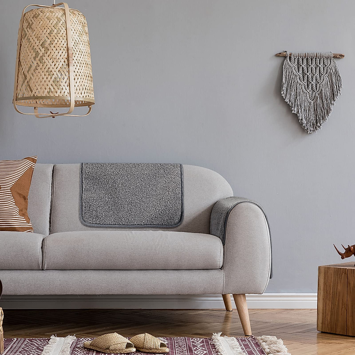 4 Pcs Recliner Covers Sherpa Arm Covers for Recliner Chair Recliner Headrest Protector Armrest Slipcovers with Storage Pockets Sofa Headrest Protector Couch Furniture for Living Room, Gray