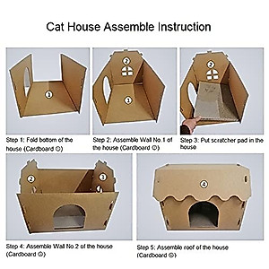 SVY Cozy Cat House with Scratcher Pad, Made of Corrugated Cardboard, Ideal for Cats & Kittens & Small Dogs & Small Animals. (Castle)