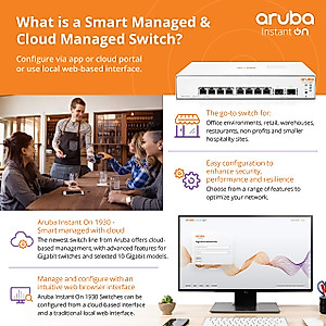 Aruba Instant On 1930 10-Port PoE Gb Ethernet 8xGE PoE (124W), 2X 1G SFP, L2+ Smart Switch UK Cord (JL681A#Acc)