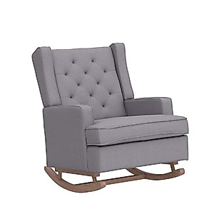 YOLENY Mid Century Accent Chair with Two Sets of Legs,Linen Fabric Glider Rocker Chair with Padded Seat,Upholstered Single Sofa,Rocking Chair for Living Room, Bedroom,Gray