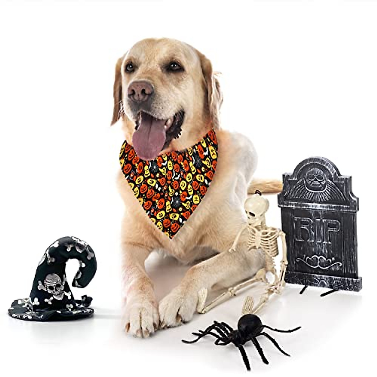 Dog Halloween Costumes, Adjustable Halloween Hat and Bandana Scarf for Dog, Funny Pet Halloween Party Dressup (Black)