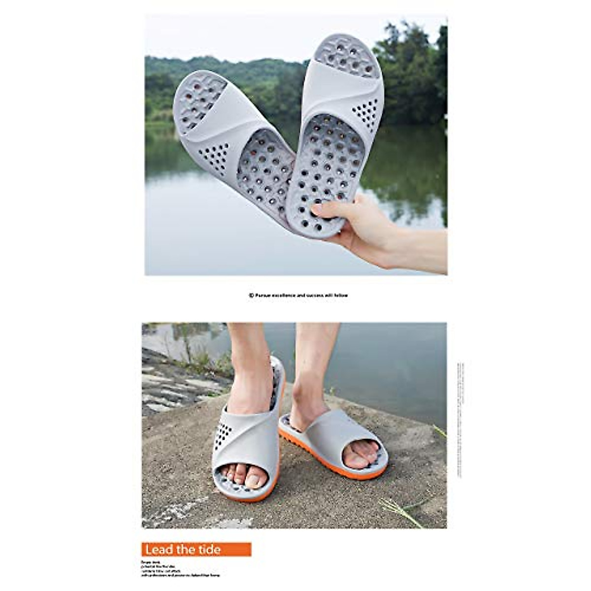 Bathroom Beach Slipper, Mens Badslippers Casual Non-slip Slides Summer Massage Flip Flops Fashion Soft Sole Man Massage Sandals 14((XXL) GrayOrange