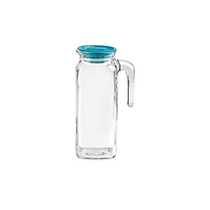 Bormioli Rocco Glass Frigoverre Jug With Teal Airtight Lid, 1 Liter, Pitcher With Hermetic Sealing, Easy Pour Spout Handle For Water, Juice, Iced Coffee & Iced Tea.