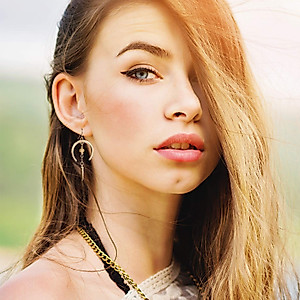 SPUNKYsoul Boho Earrings Crescent Horn and Faceted for Women (Gold)