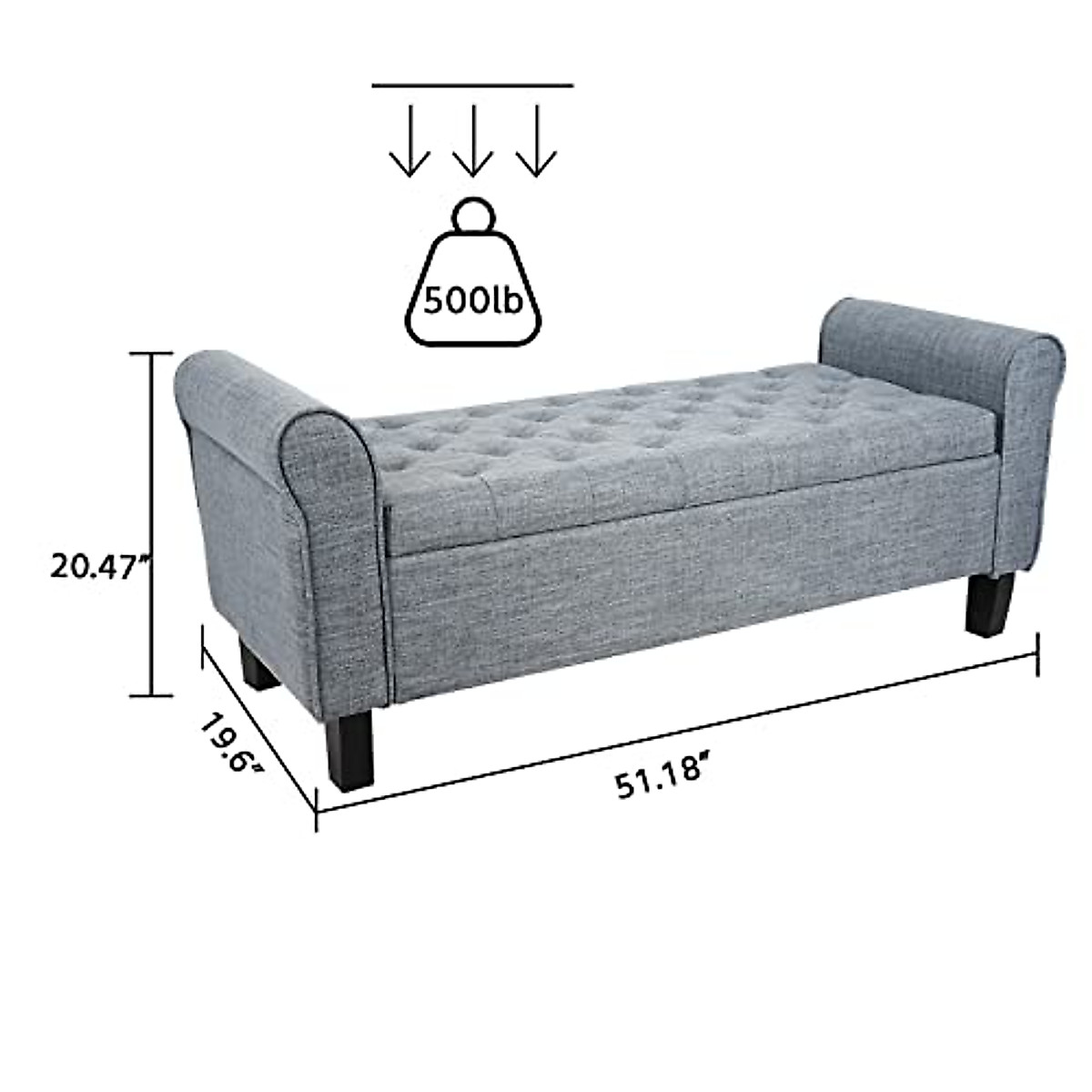 Babion Storage Bench for Bedroom End of Bed,Linen Ottoman Bench with Storage and Arms,Upholstered Fabric Storage Bench with Button Tufted,Large Storage Bench for Bedroom, Bench Linen Dark Gray