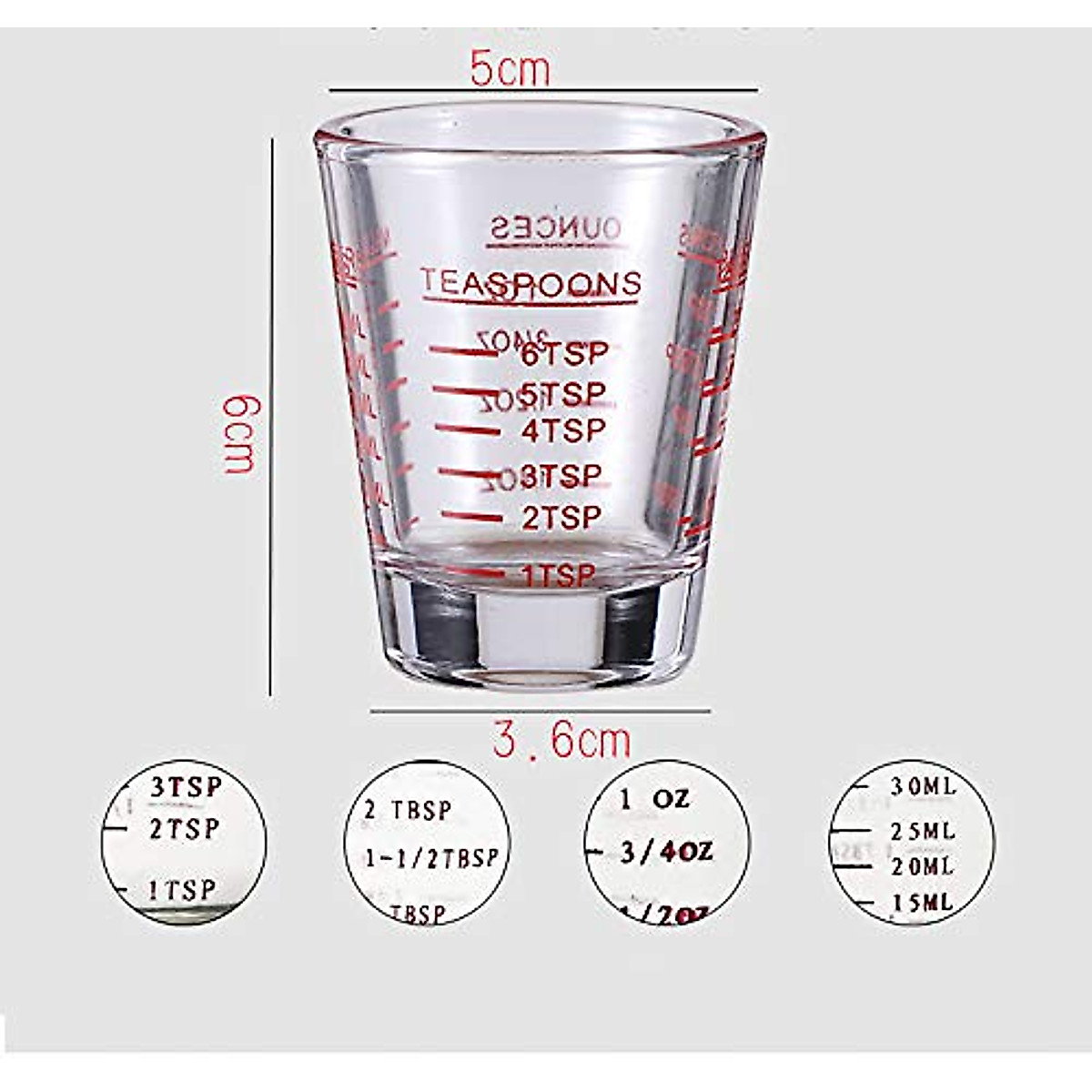 Shot Glasses Measuring cup Espresso Shot Glass Liquid Heavy Glass Wine Glass 26-Incremental Measurement 1oz, 6 Tsp, 2 Tbs, 30ml By BCnmviku (2 pack-Black + 2 pack-Red)