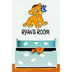 Lion King Movie Cartoon Children Custom Personalized Name Sticker Animated Movie Wall Decals for Kids Bedroom / Boys Wall Decor Vinyl Sticker Art Simba Zazu Size 20x20 inch