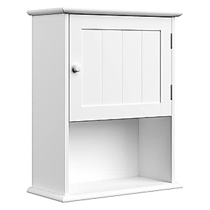 Lavish Home Wall-Mounted Cabinet – Kitchen, Pantry, Laundry Room Organizer with Open Shelf – Bathroom Storage Furniture (White)