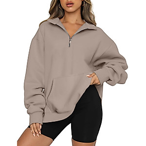 Trendy Queen Womens Zip Up Hoodies Oversized Sweatshirts Preppy Clothes Fall Teen Girls Outfits Fashion Crewneck Pullover CoffeeGrey M