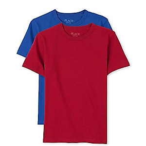 The Children's Place boys Short Sleeve Basic Layering T-shirt T Shirt, Blue/Red 2 Pack, Large US