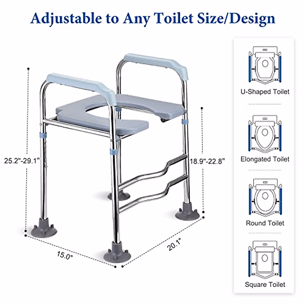 Raised Toilet Seat with Handles: Hybodies Stand Alone Toilet Seat Riser for Seniors Adult, Toilet Safey Aids with Armrest & Height Adjustment, Bathroom Assist Frame, Fits Any Toilet, Up to 330lbs