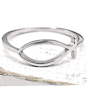JEWELRITZY Simple Plain Solid 925 Sterling Silver Christian Jesus Ichthys Fish Symbol Faith Ring Band Sizes 9