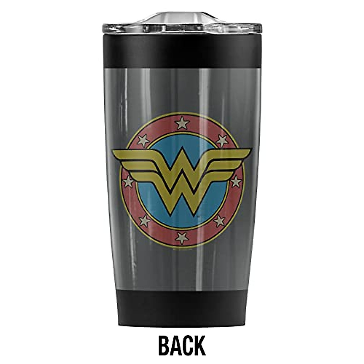 Logovision Wonder Woman Vintage Emblem Stainless Steel Tumbler 20 oz Coffee Travel Mug/Cup, Vacuum Insulated & Double Wall with Leakproof Sliding Lid | Great for Hot Drinks and Cold Beverages