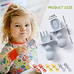 6 Pack Baby Utensils Self Feeding 6+ Months, Silicone Baby Spoons and Forks, Toddler Utensils for Baby Led Weaning, Chewable Utensils First Stage, Pink, Yellow, Grey