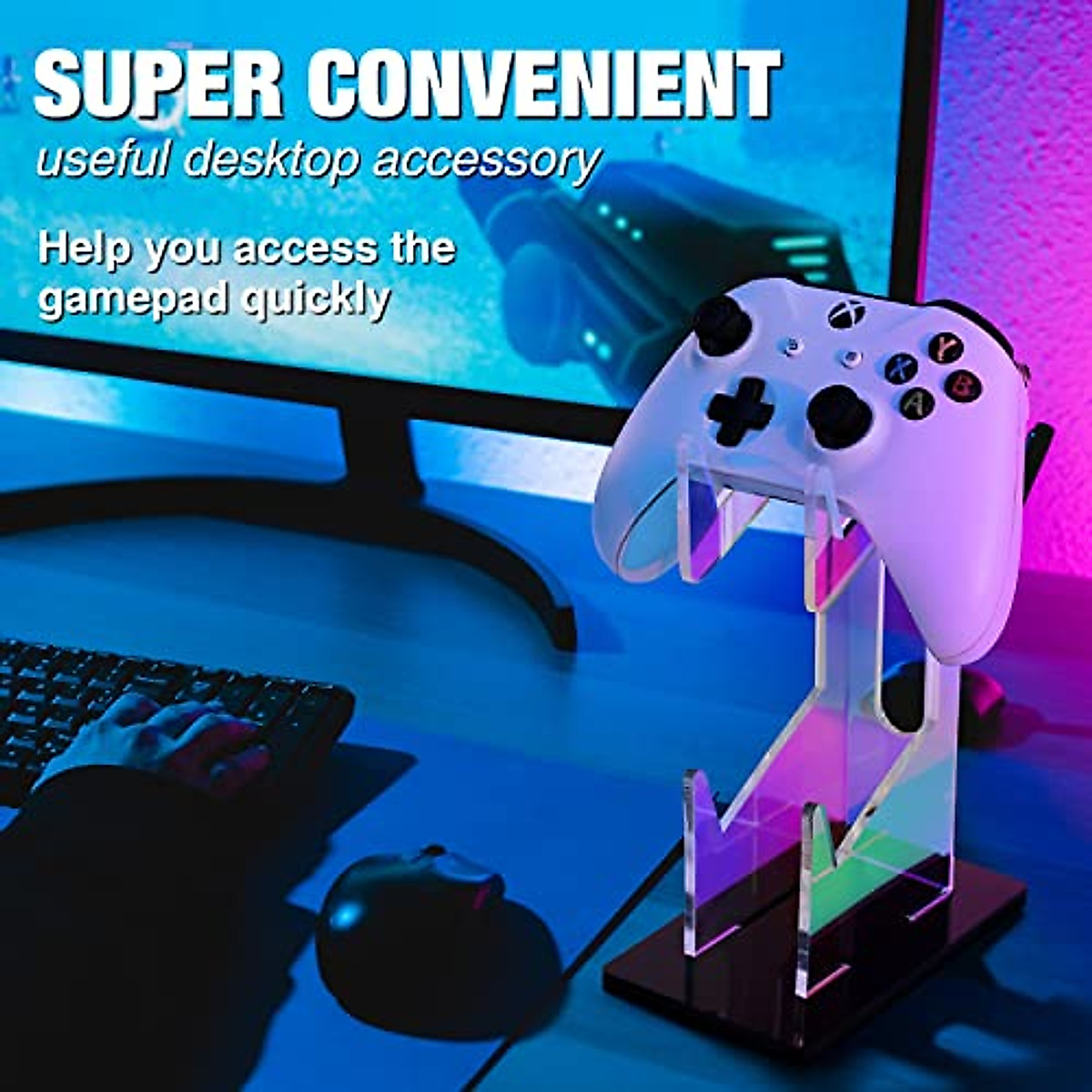 NiHome Iridescent Acrylic 2-Tier Universal Game Controller Headset Holder Stand for PS5 Xbox ONE Switch Colorful Controller Stand Gaming Accessories Anti-Slip Stable Acrylic Clear Headphone Holder