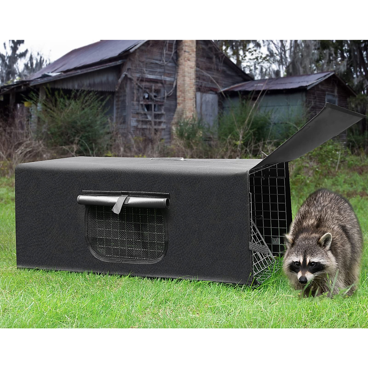 Live Animal Trap Cage Cover, Trap Cage Cover with Breathable Window Cat Trap Cover for 1-2 Door Cage 32 x 10 x 12inch for Raccoon, Squirrel, Skunk,【Only Cover 】(Black)