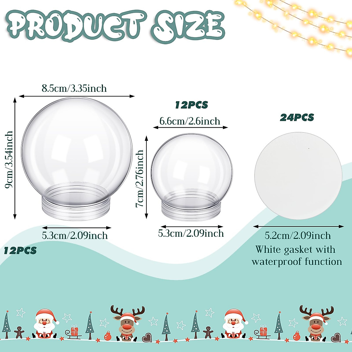 Layhit 24 Pcs Christmas DIY Snow Globe 3.4 Inch and 2.6 Inch Plastic Snow Globe with 24 Pcs Bottom Gasket Clear Empty Plastic Globe with Screw Off Cap for Christmas Crafts Gifts Ornaments
