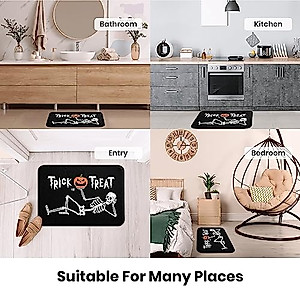 Carrward Halloween Trick or Treat Skull Bath Mat Non-Slip Rugs Flannel Bathroom Mats Water Absorbent Bathtub Rug Quick Dry Soft Shower Rug for Floor Kitchen Bedroom Decor 20x31 inch