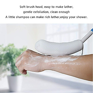 MagiDeal Vinyl Quote Me Long Anti-Slip Curve Handled Bath Body Brush, Easy Reach for Seniors, Suitable for Elderly/Pregnant Aid Bathing & Shower, Blue, 15.35"