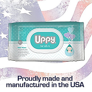 UPPY Sensitive Baby Wipes – Ideal for Diaper Bag and Traveling. Made With Purified Water. Pleasant Shea Butter Scent. Soft Cloth. Hypoallergenic. Fresh and Clean. Disp Pk 72 ct.
