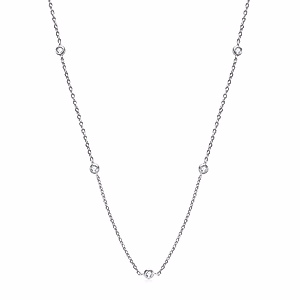 DYUNQ Moissanite Necklace for Women Sterling Silver, Station Tennis Choker Layering Bezel Set Chain, 2.5MM 0.3cttw Lab Created Diamond Dainty Simple Adjustable 16 Inch to 18 Inch