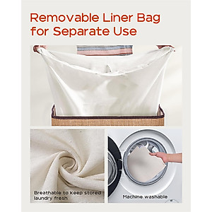 CASAMAYA Laundry Basket, 33.6 Gal (127L) Bamboo Laundry Hamper with 2 Section, Hamper with lid, Foldable, Removable and Machine Washable Liner, for Laundry Room, Bedroom, Natural LHB127Y01