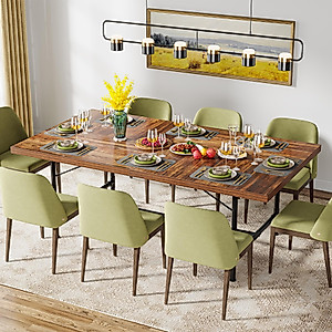 Tribesigns Dining Table for 6-8 People, 70.9-Inch Rectangle Wood Kitchen Table with Tube Metal Frame, Rustic Large Dining Room Table for Kitchen, Living Room