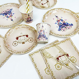 AIBIIN 112 PCS Princess Party Plates Princess Birthday Decorations Once Upon a Time Castle Princess Party Tableware Set Purple Floral Napkins for Girl Baby Shower Party Decor Supplies Favors Serves 16