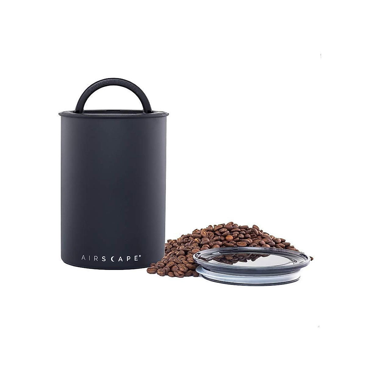 Planetary Design Airscape Stainless Steel Coffee Canister - Set of 2 - Food Storage Container - Patented Airtight Lid Pushes Out Excess Air - Preserve Food Freshness (Small & Medium, Matte Black)