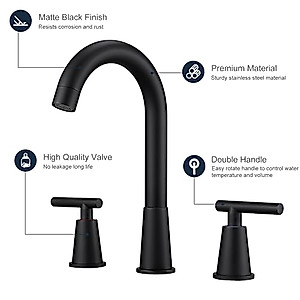 Kroias 8 Inch Matte Black Bathroom Faucet Bathroom Faucet 3 Hole, Two Handles Vanity Bathroom Sink Faucet, Lavatory Basin Faucets for Bathroom Sink with cUPC Supply Lines