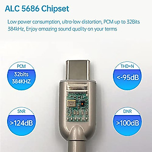 Portable Headphone Amplifier USB Type C to 3.5mm Adapter DAC ALC5686 32bits/384KHz Headset Amp for Samsung Android iOS Windows Mac OS X System Smartphone PC Laptop S22 S20+ S20 Ultra - Blue Sliver