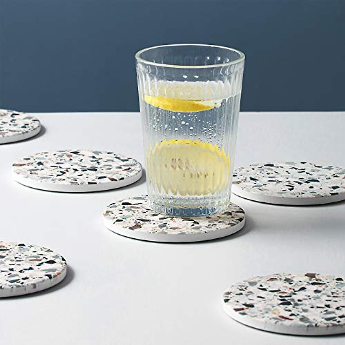 LIFVER Coasters for Drinks, Absorbent Coasters with Holder, Coasters Set of 6, Avoid Furniture Being Scratched, Funny Housewarming Gift for Home Decor and Kitchen, 4 inches, Granite-Style