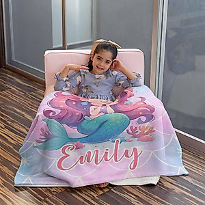 Jaydouble Custom Blankets with Name for Children, Personalized Gifts Black Mermaid Throw Blanket for Boys Girls
