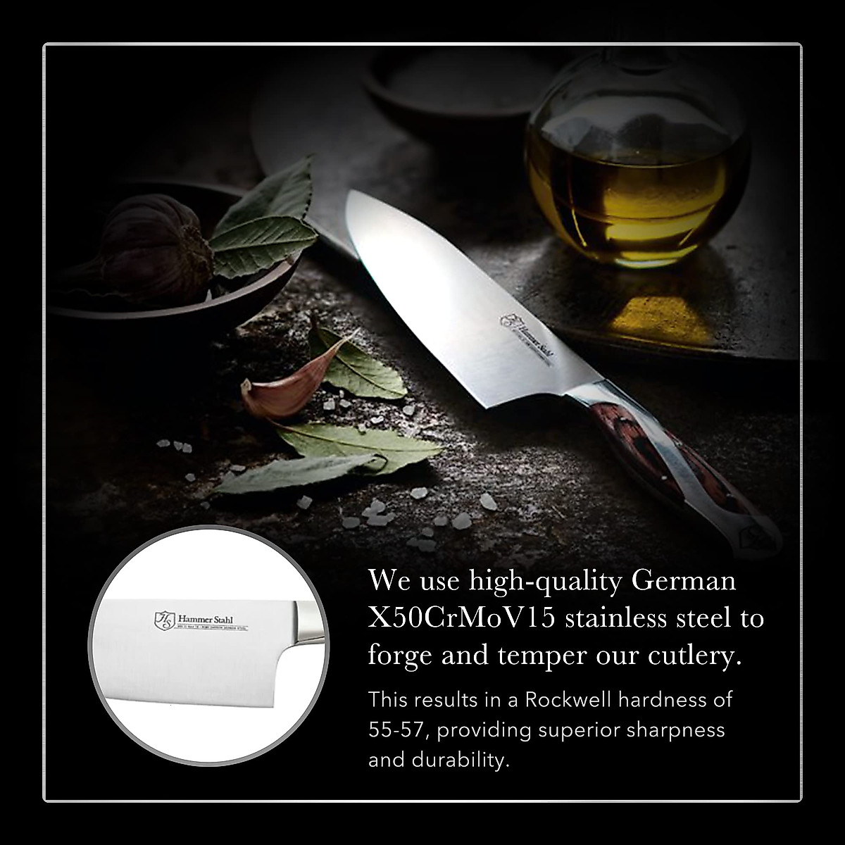 Hammer Stahl 8-Inch High Carbon Chef Knife | Versatile Cooking Knife for Chopping, Slicing & Precision Cutting | German Forged Sharp Kitchen Knife | Ergonomic Quad-Tang Pakkawood Handle & Gift Box