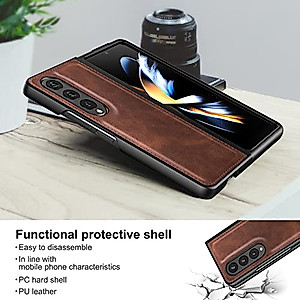 Foluu for Samsung Galaxy Z Fold 4 5G Leather Case, Slim PU Leather & Hard PC Shell, Ultra-Thin Protective Cover - Brown
