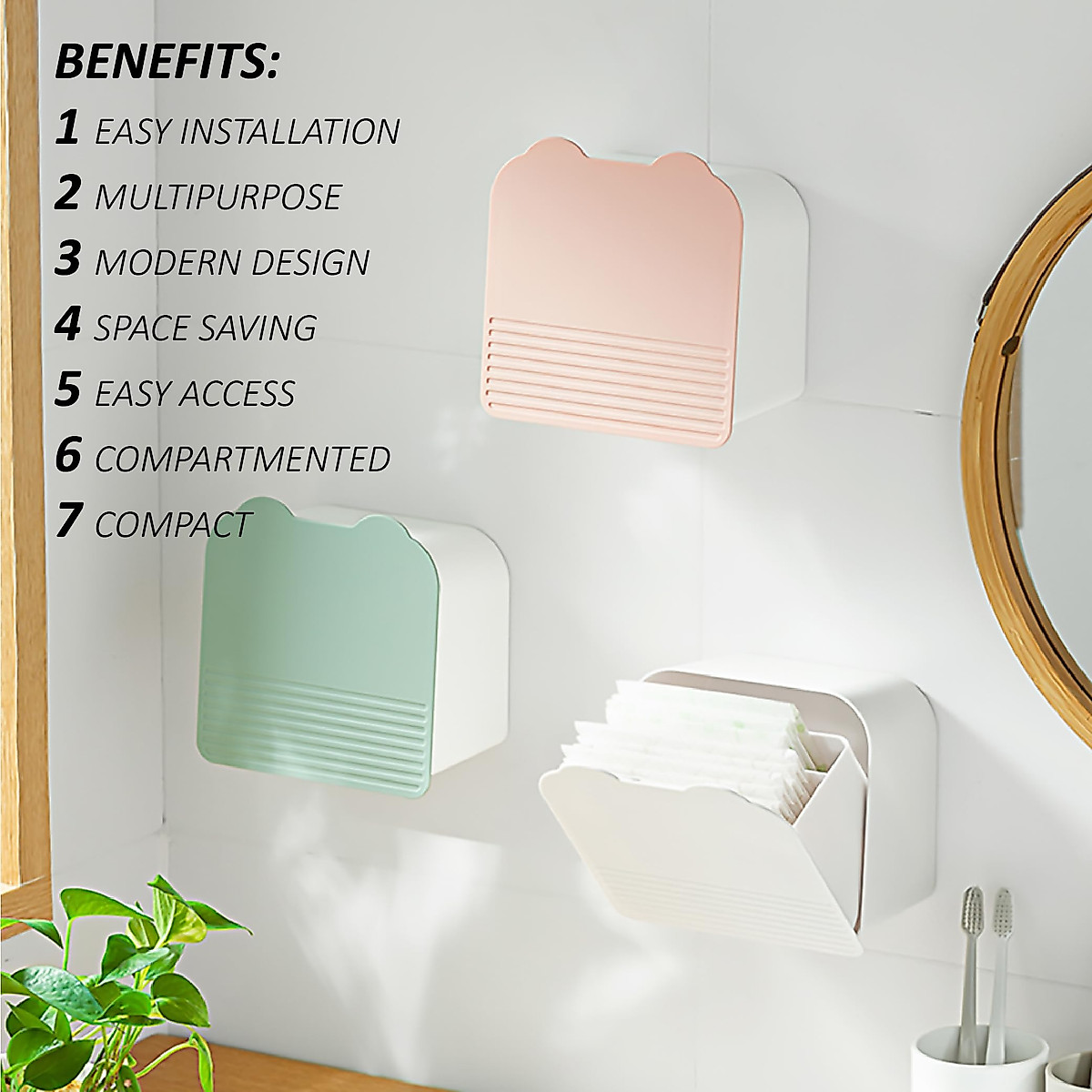 LIVINICHI Feminine Product Organizer - Tampon Storage for Bathroom - Tampon and Pad Holder for Bathroom - Wall Mounted Storage Container - Hygiene Essentials for Women (White)