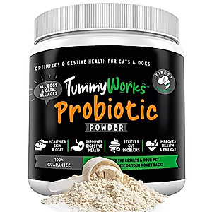 TummyWorks Probiotic Powder for Dogs & Cats. Relieves Diarrhea, Upset Stomach, Gas, Constipation & Bad Breath, Itching, Allergies & Yeast Infections. Added Digestive Enzymes & Prebiotics. Made in USA