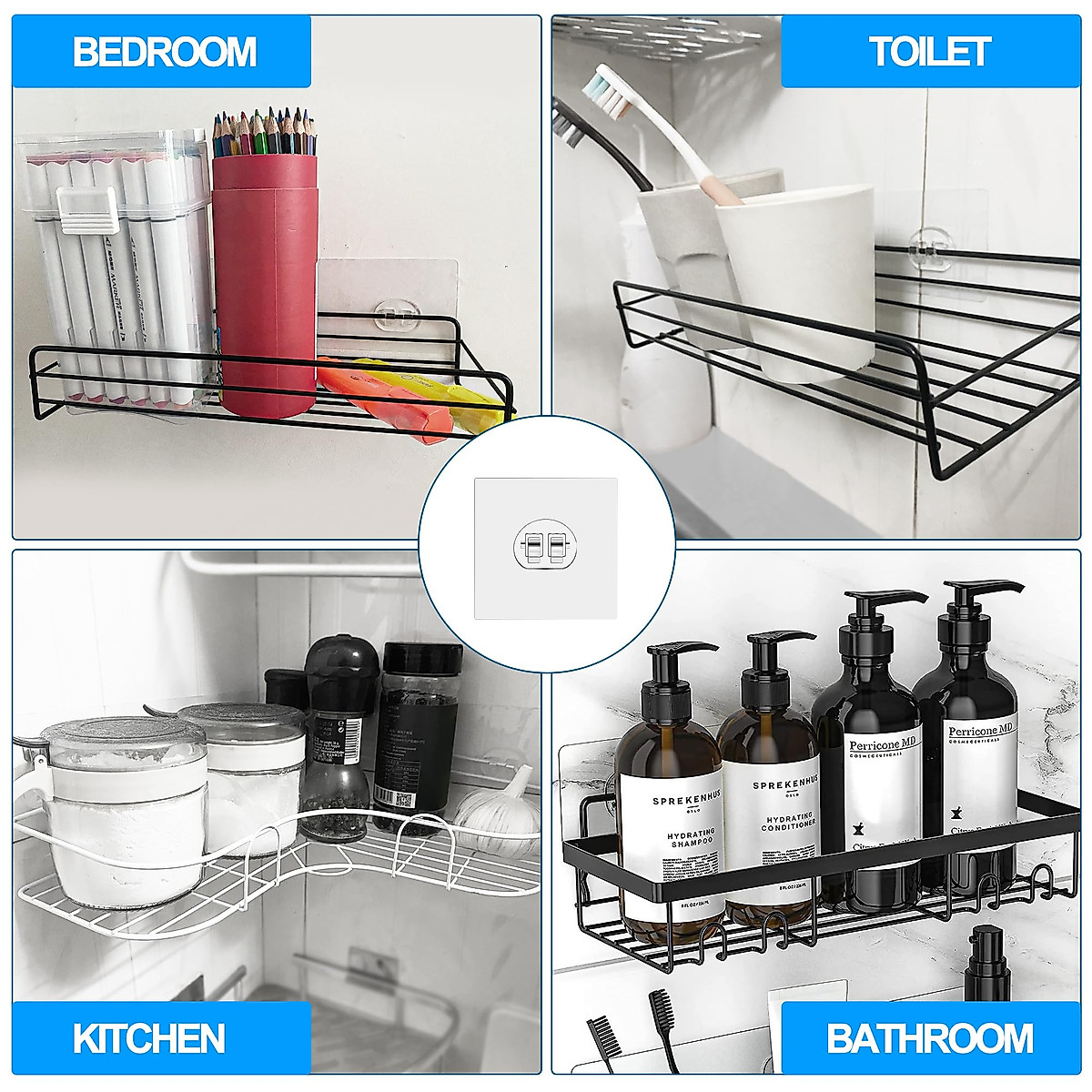 13 Pack Shower Caddy Adhesive Replacement, Shower Shelf Adhesive Replacement, Adhesive Shower Hooks, Strong Adhesive Wall Hooks Waterproof Adhesive Hooks for Shower Caddy, No Drilling