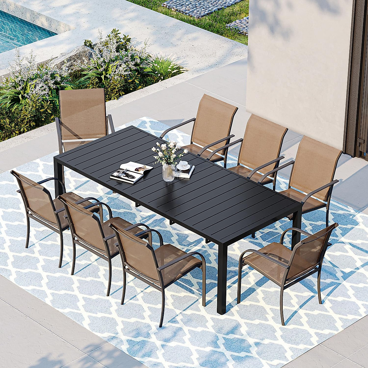 VICLLAX Patio Stacking Chairs for Outside, Outdoor Chairs Set of 6, Stackable Outdoor Patio Chair Set for 6 Person, Brown