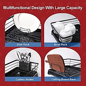 Dinkich Dish Drying Rack with Tray, Stainless Steel Rust Proof Dish Rack for Kitchen Counter Cabinet Tabletop, Kitchen Storage and Organisation Holder