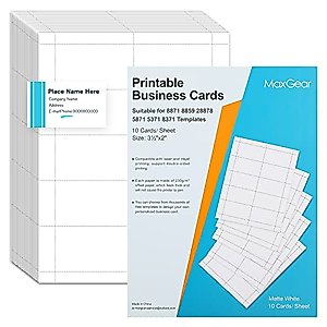 MaxGear Business Cards 200 Printable Business Cards, Business Card Paper Compatible with Laser & Inkjet Printer, Double-sided Printing, Heavyweight, Matte White Paper, 10 Cards/Sheet, 3.5" x 2" (8871)