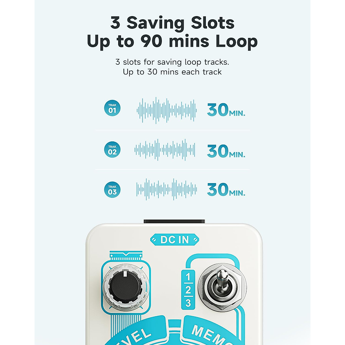 Donner Triple Looper Guitar Pedal, 90 mins Looping Time Loop Pedal with Screen, 3 Loops Looper Pedal with Unlimited Overdubs Undo/Redo