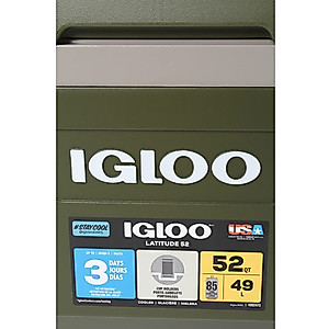 Igloo 60367 Sportsman Latitude 52 Cooler Box, Approx. 11.2 gal (49 L), Sportsman, Latitude, Outdoor, Camping, Leisure, Fishing, Green